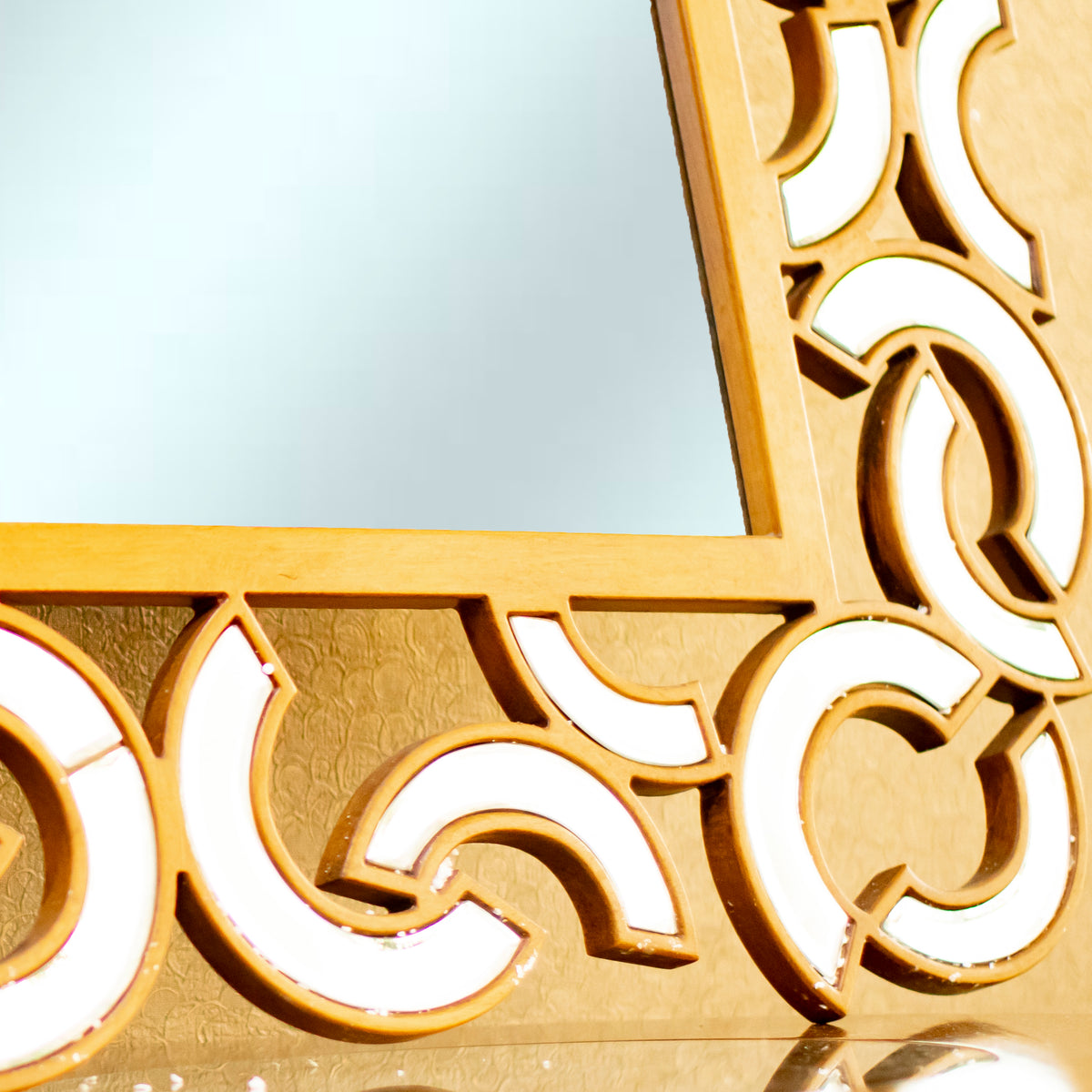 Accent Wall Mirror Square Shaped in Wood & Glass Frame